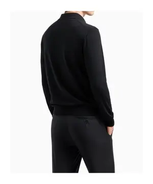 Giorgio Armani Long-sleeved Knit Polo Shirt - Black