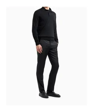 Giorgio Armani Long-sleeved Knit Polo Shirt - Black