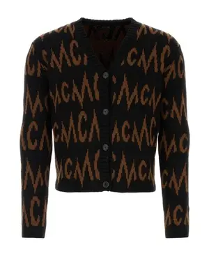 Mcm Monogrammed Intarsia Button-up Cardigan