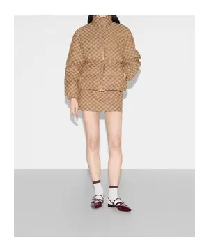 Gucci Gg Monogram Zip-up Bomber Jacket - Camel/ebony