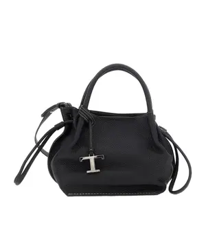 TOD'S Magnetic Fastened Tote Bag With T Logo Charm - Black