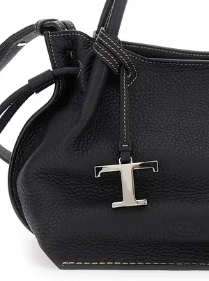 TOD'S Magnetic Fastened Tote Bag With T Logo Charm - Black