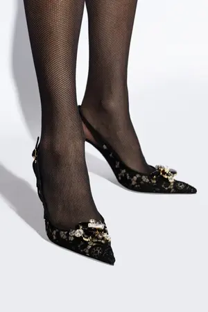 Dolce & Gabbana Embellished Pointed Toe Heeled Slingbacks - Black