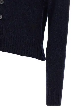 AMI Paris V-neck Knitted Cardigan With De Coeur Pattern