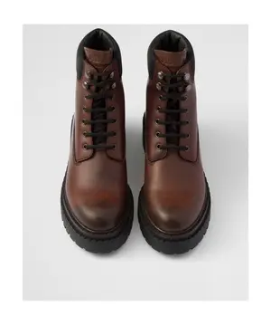 Prada Logo-debossed Lace-up Ankle Boots - Black