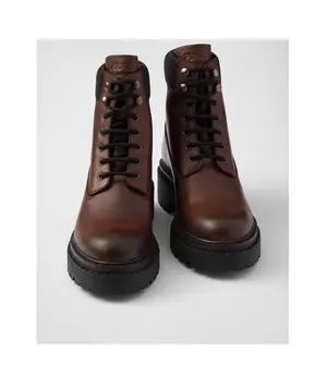 Prada Logo-debossed Lace-up Ankle Boots - Black