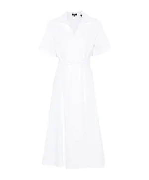 Theory Short-sleeve Belted Midi Dress - White