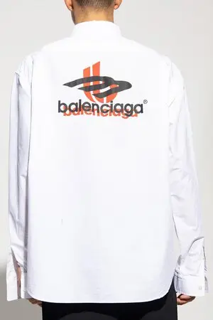 Balenciaga Logo Printed Drop Shoulder Shirt