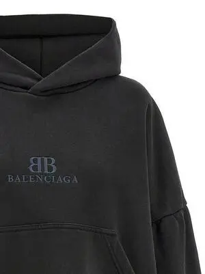 Balenciaga Logo Printed Distressed Hoodie