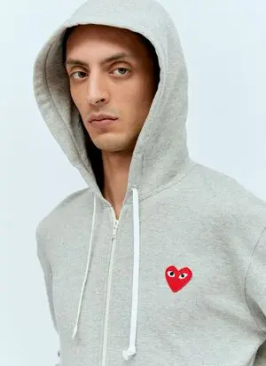 Play Comme Des Garcon Comme Des Garçons Play Heart Logo Patch Zip-up Hoodie - Gray