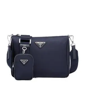 Prada Re-nylon And Saffiano Leather Shoulder Bag - Blue