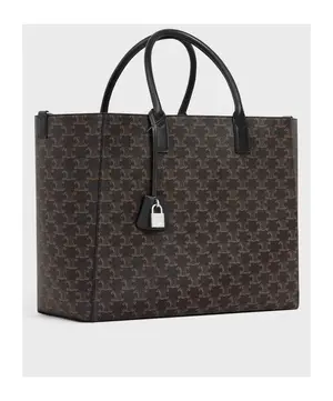 Celine Large Cabas Tote In Triomphe Canvas And Calfskin