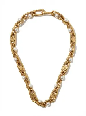 Gucci Necklace With Interlocking G And Pearls - Gold