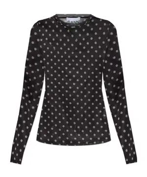 GANNI Printed Sheer Long-sleeved Top