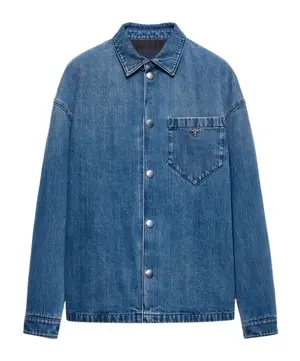Prada Buttoned Logo Plaque Denim Shirt
