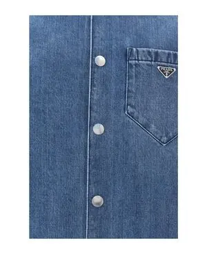 Prada Buttoned Logo Plaque Denim Shirt