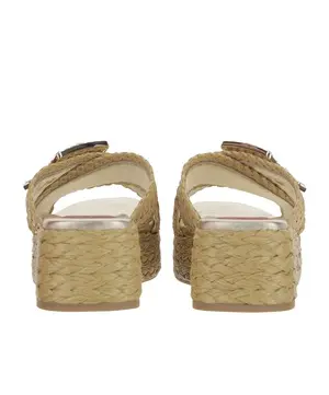 ROGER VIVIER Raffia Wedge Mules With Crystal Buckle
