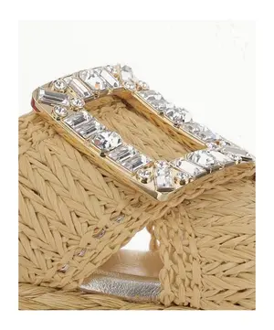 ROGER VIVIER Raffia Wedge Mules With Crystal Buckle