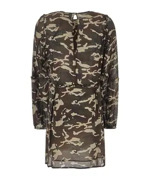 SEMICOUTURE Camouflage Print Long Sleeve Dress