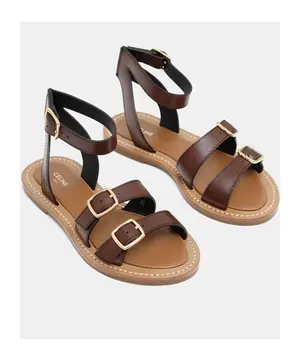 Celine Round Toe Flat Sandals With Buckle Detailing