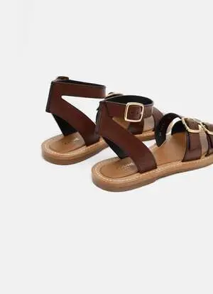 Celine Round Toe Flat Sandals With Buckle Detailing
