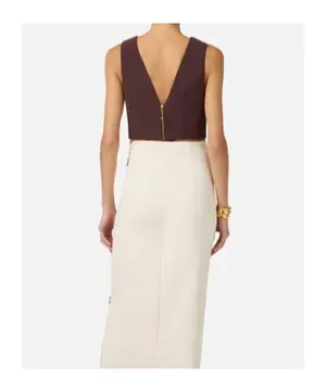 Elisabetta Franchi V-neck Cropped Top With Embellished Shoulders
