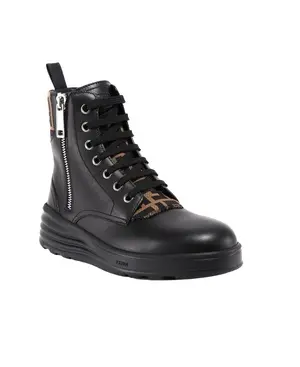 Fendi Leather Biker Boots With Ff Logo Detail
