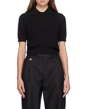 Burberry Short Sleeve Ribbed Polo Top With Equestrian Knight Logo