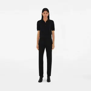 Burberry Short Sleeve Ribbed Polo Top With Equestrian Knight Logo