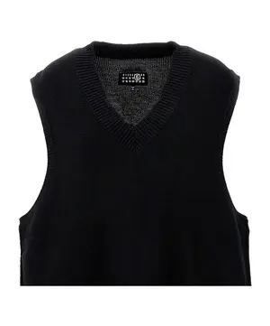 MAISON MARGIELA V-neck Sleeveless Ribbed Mini Dress