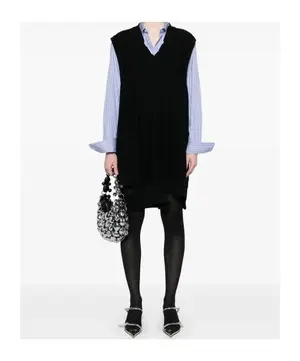 MAISON MARGIELA V-neck Sleeveless Ribbed Mini Dress