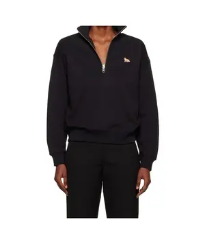 Maison Kitsuné Half-zip Sweatshirt With Embroidered Logo - Black