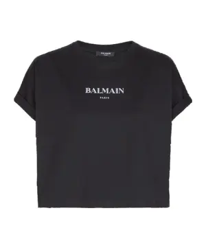 Balmain Logo Printed Cropped T-shirt - Black