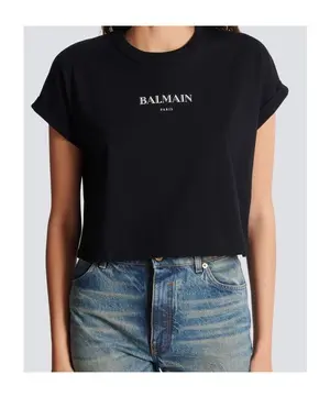 Balmain Logo Printed Cropped T-shirt - Black