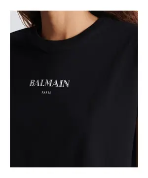 Balmain Logo Printed Cropped T-shirt - Black