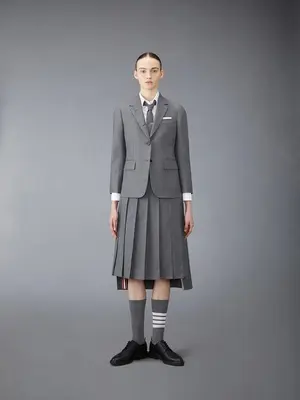 Thom Browne Pleated Midi Skirt With Rwb Stripe Detail - Medium Gray