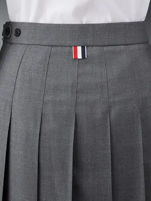 Thom Browne Pleated Midi Skirt With Rwb Stripe Detail - Medium Gray