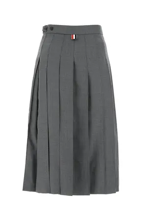 Thom Browne Pleated Midi Skirt With Rwb Stripe Detail - Medium Gray