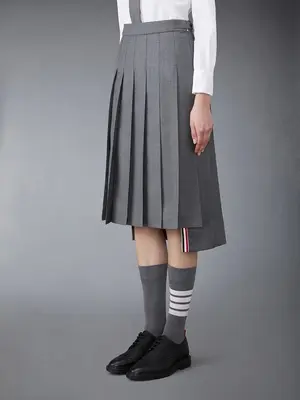 Thom Browne Pleated Midi Skirt With Rwb Stripe Detail - Medium Gray
