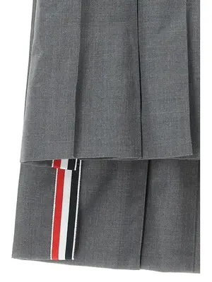 Thom Browne Pleated Midi Skirt With Rwb Stripe Detail - Medium Gray