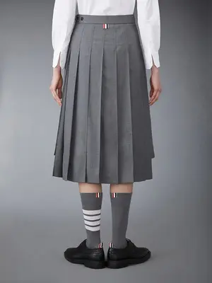 Thom Browne Pleated Midi Skirt With Rwb Stripe Detail - Medium Gray