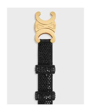 Celine Triomphe Belt In Suede Calfskin With Strass - Black