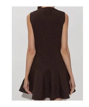 GANNI Sleeveless V-neck Flocked Check Suiting Dress With Flared Hem - Black