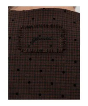 GANNI Sleeveless V-neck Flocked Check Suiting Dress With Flared Hem - Black