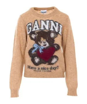GANNI Graphic Bear Intarsia Knit Jumper - Brown