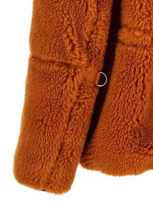 Sacai Faux Shearling Zipped Down Jacket With Drawstring Waist - Brown