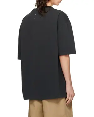 MAISON MARGIELA Logo Embroidered Straight Hem T-shirt - Black