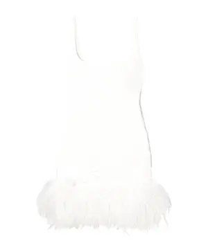 16Arlington Feather-trimmed Crepe Dress - White