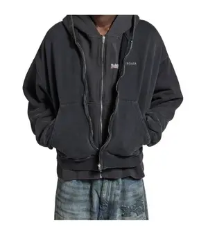 Balenciaga Layered Faded Zipped Hoodie - Faded Black