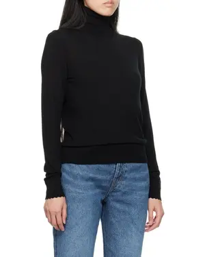 Chloé Turtleneck Knitted Jumper With Scalloped Trim - Black